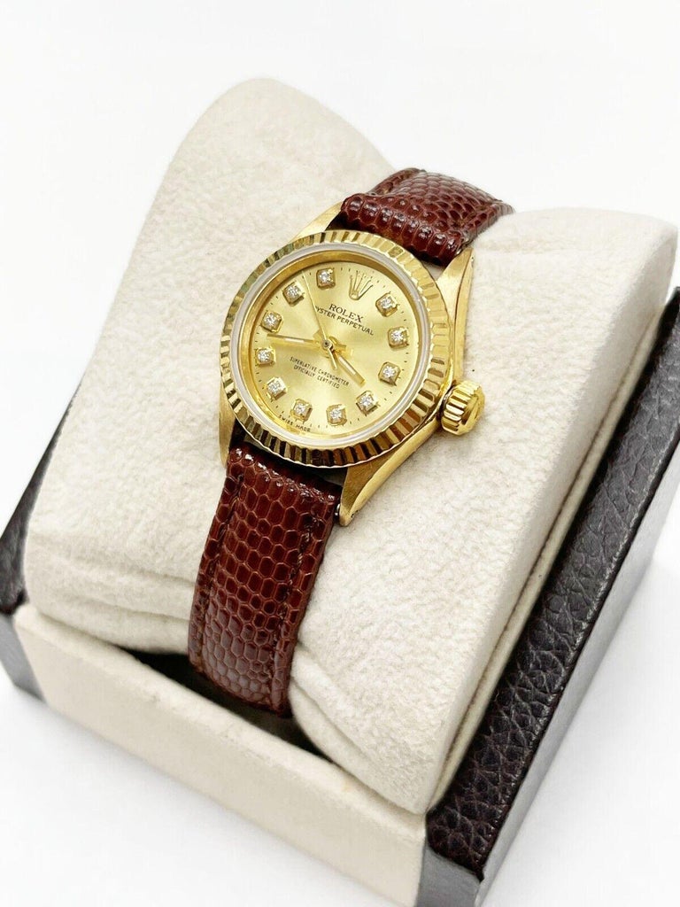 Rolex Ladies 6619 Oyster Perpetual Diamond Dial 18K Yellow Gold For ...
