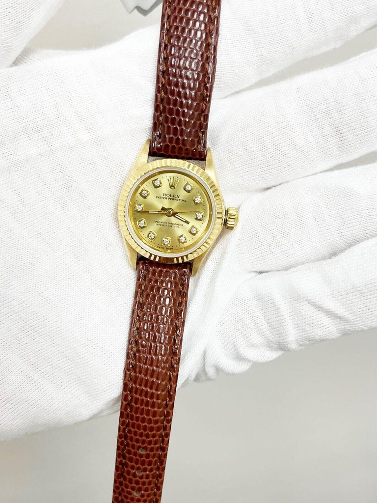 Rolex Ladies 6619 Oyster Perpetual Diamond Dial 18K Yellow Gold For ...