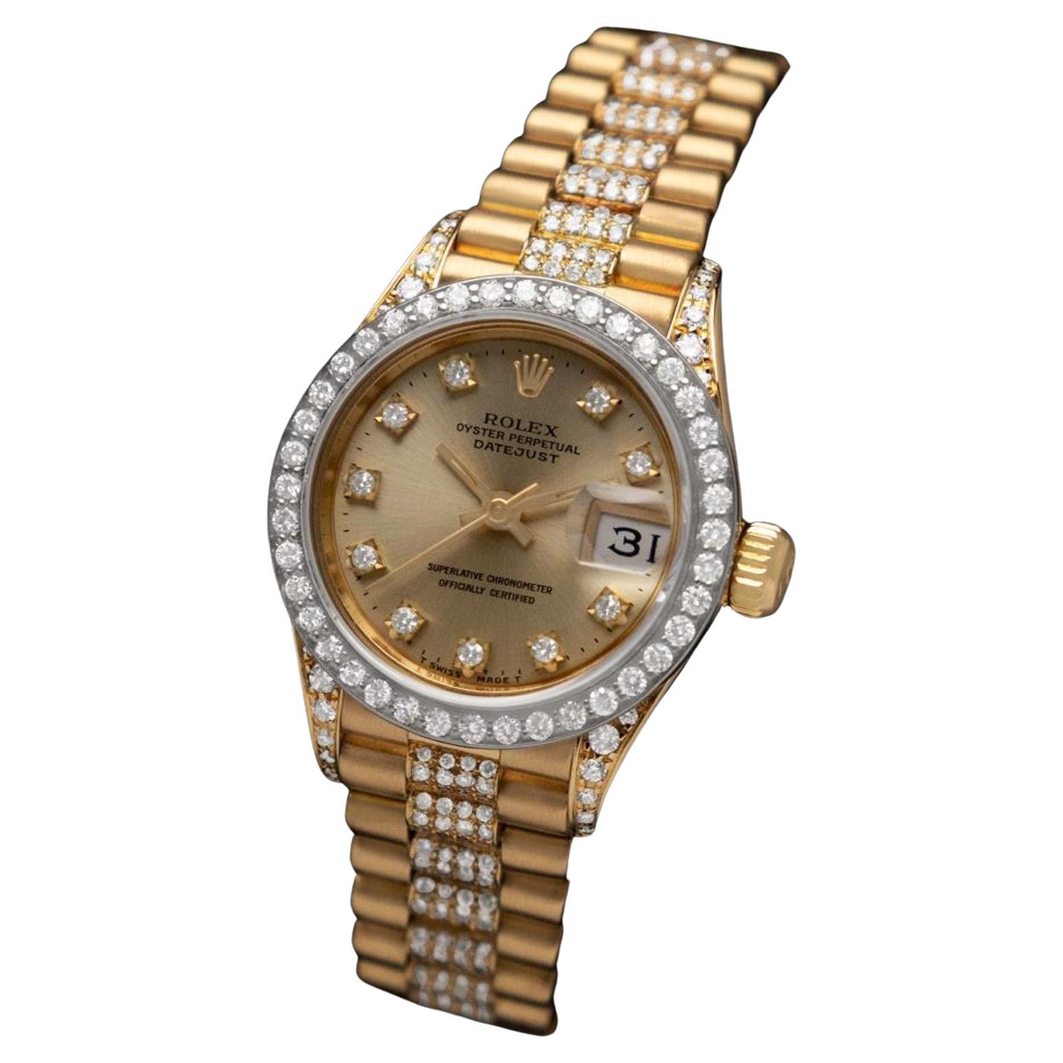 Rolex Ladies Oyster President Datejust Watch Factory Diamond Bezel 18 ...