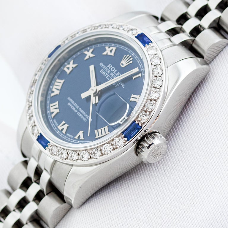 Rolex Ladies Datejust 179174 Steel and 18 karat Gold Blue Roman Diamond ...
