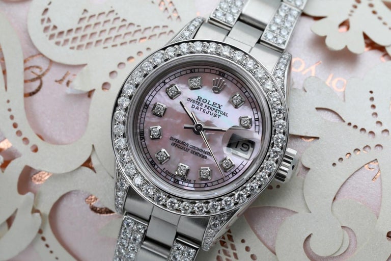 Rolex Ladies Datejust Pink Pearl Track SS Oyster Perpetual Diamond ...
