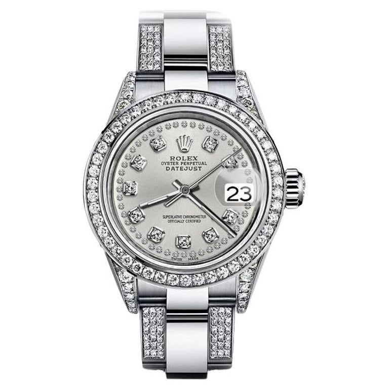 Rolex Ladies Datejust 26mm Silver String S/S Oyster Perpetual Diamond ...