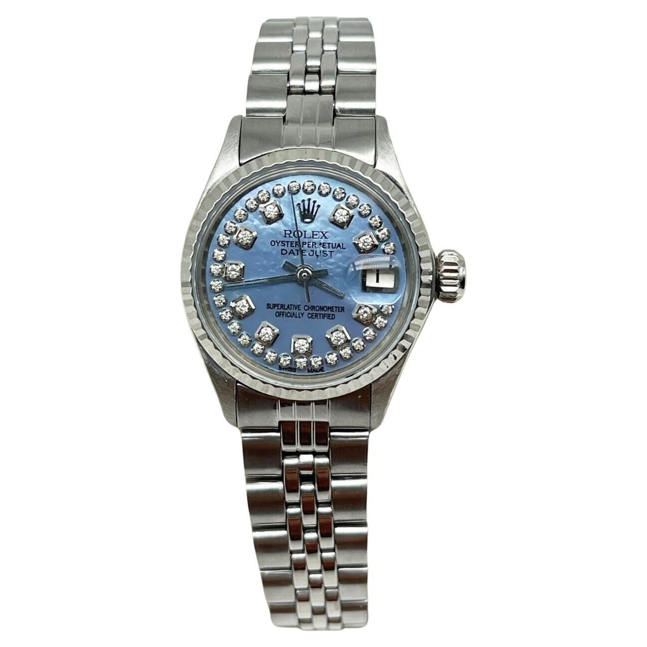 Rolex Damen Datejust 79173 Blaues Diamant-Zifferblatt 18K Gold Stahl ...