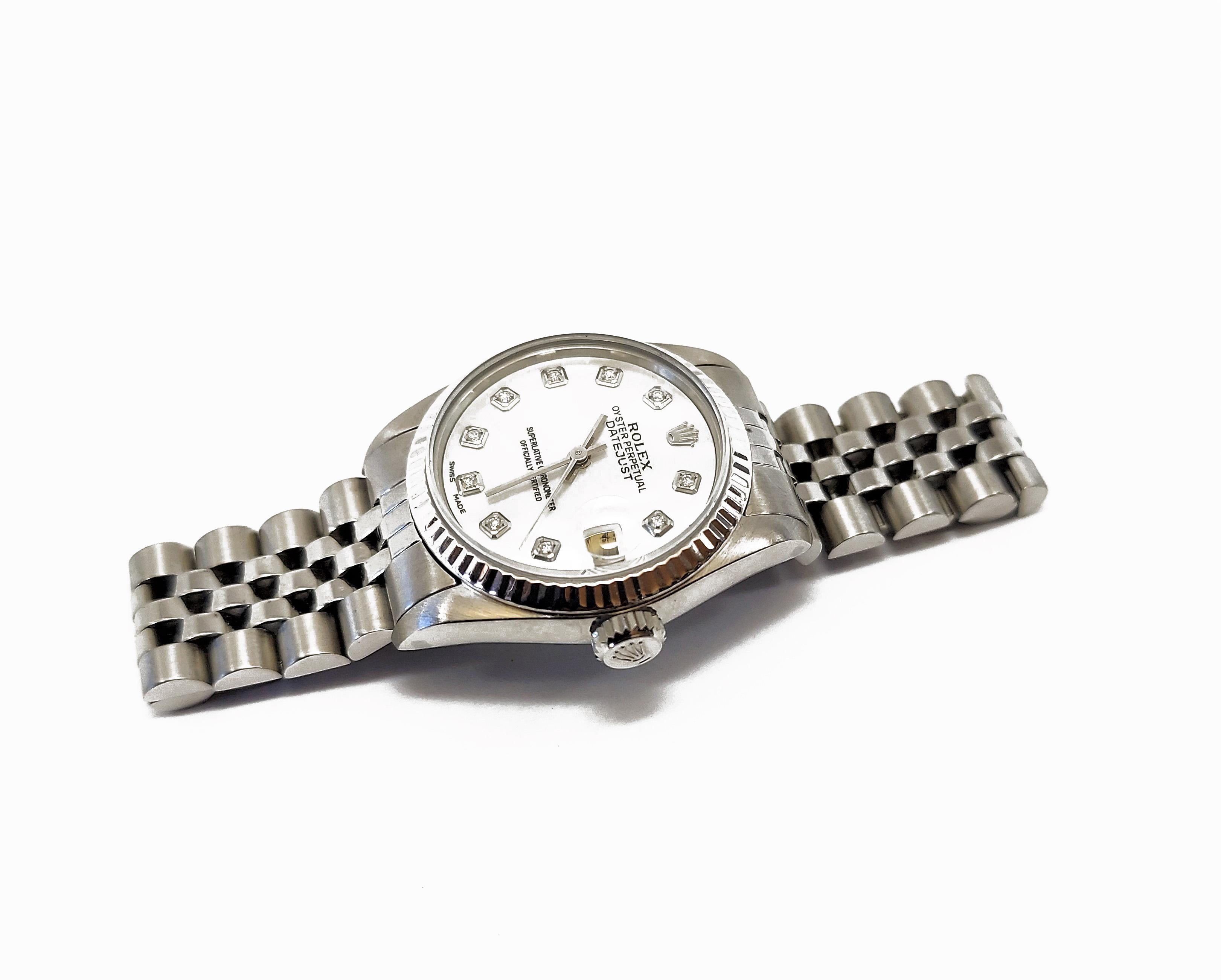 Rolex Ladies Datejust 68274 Midsize MOP Diamond Dial Jubilee at 1stDibs ...