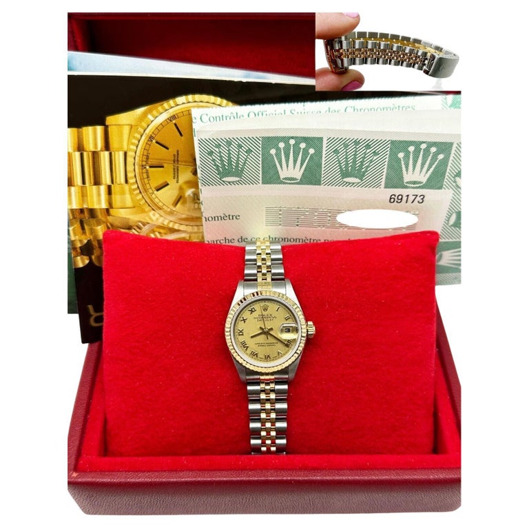 Rolex Ladies Datejust 69173 Champagne Roman Dial 18K Yellow Gold Steel ...