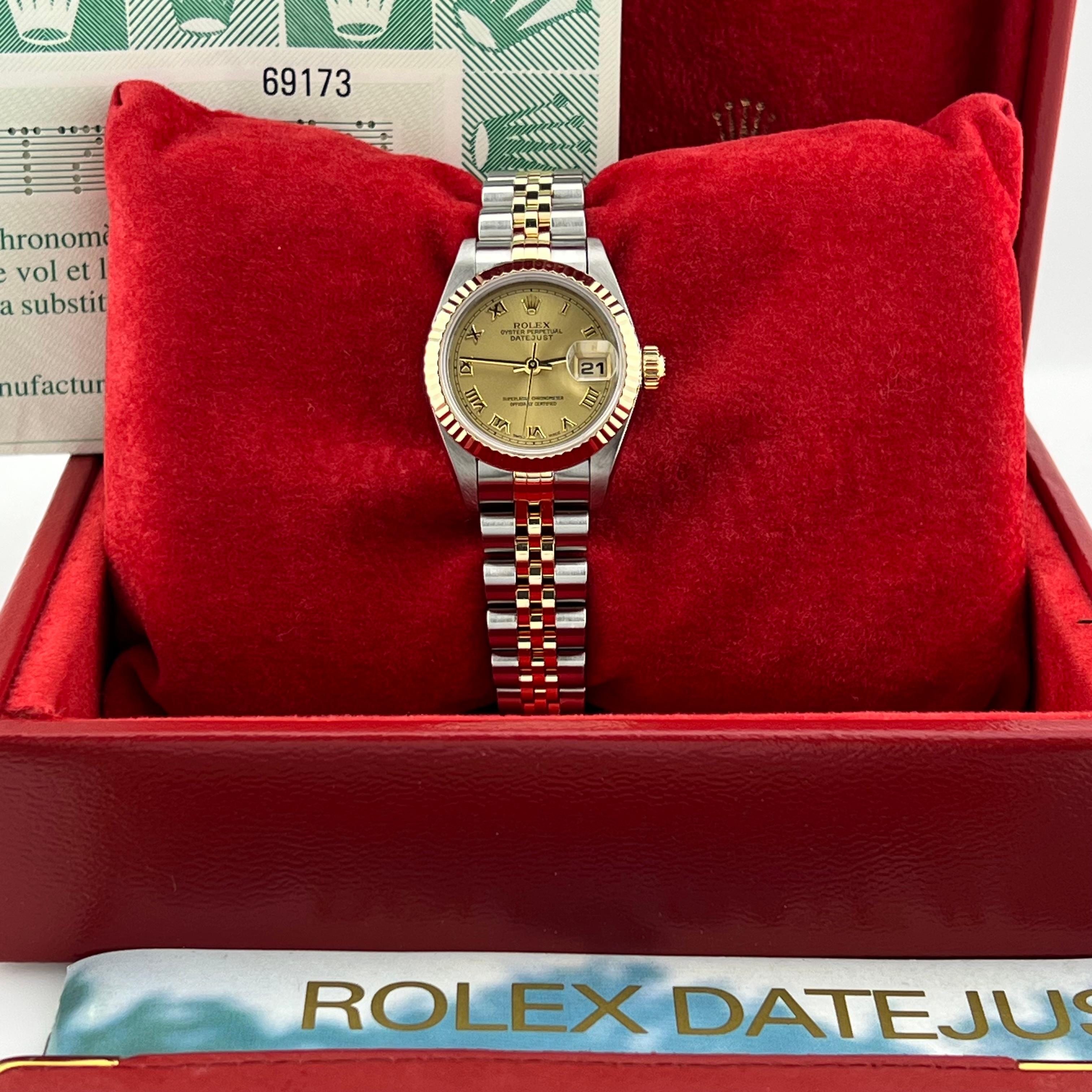 Rolex Ladies Datejust 69173 Champagne Roman Dial 18K Yellow Gold Steel ...