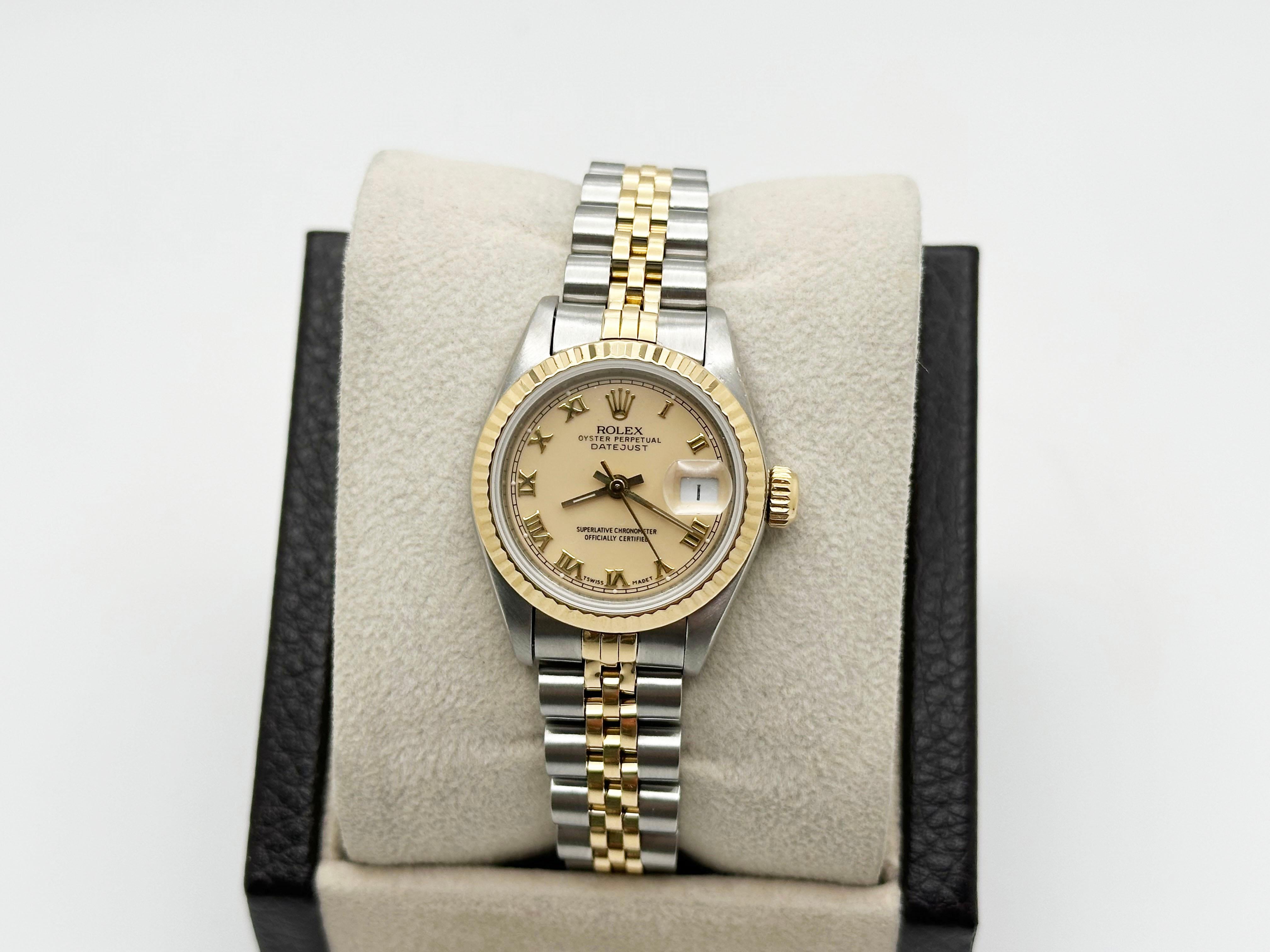 Rolex Ladies Datejust 69173 Cream Roman Dial 18K Yellow Gold Steel Box ...