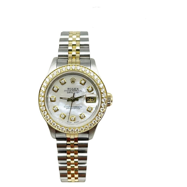 Rolex Ladies Datejust 69173 MOP Diamond Dial Bezel 18K Yellow Gold ...