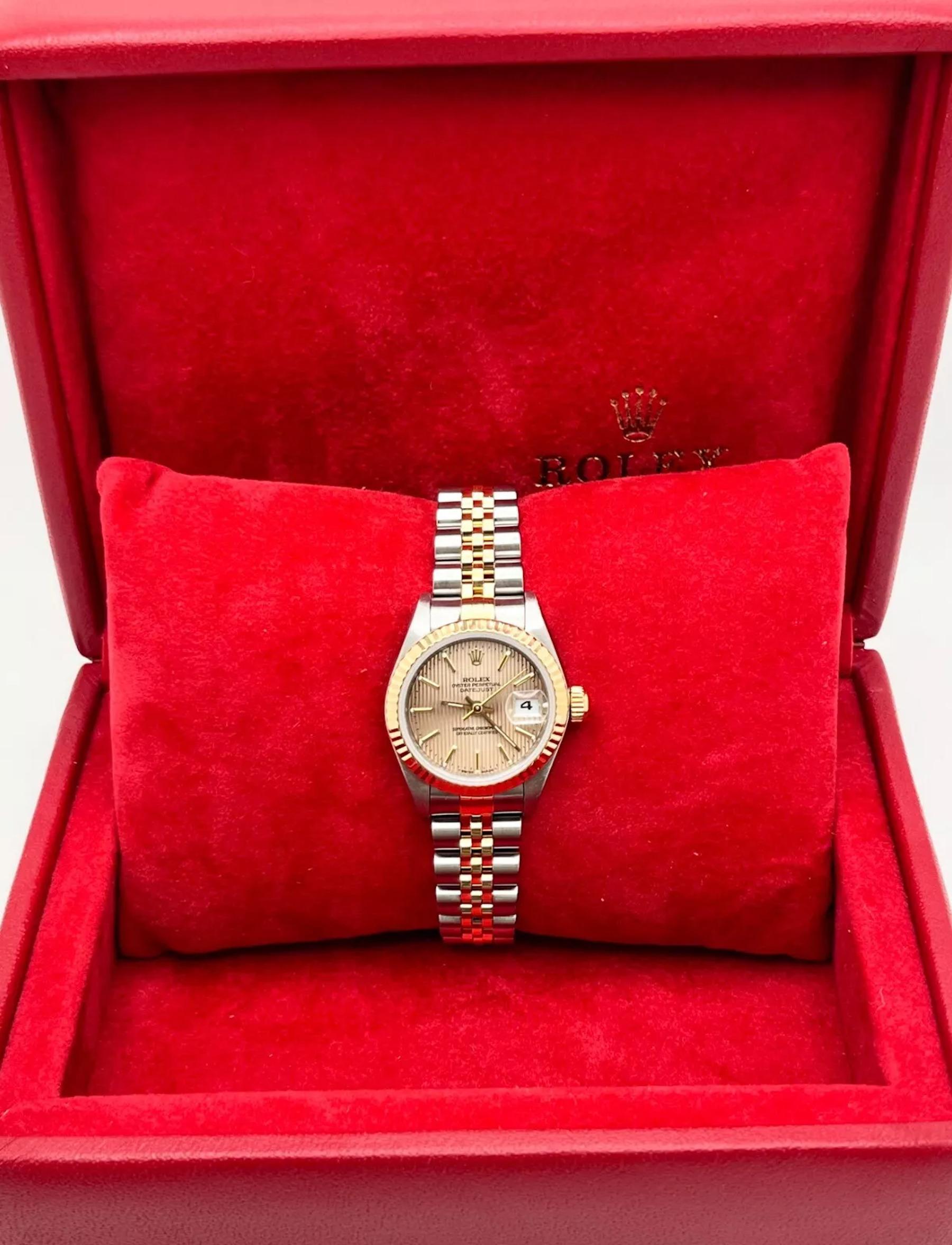 Rolex Ladies Datejust 69173 Tapestry Dial 18K Yellow Gold Stainless Box ...