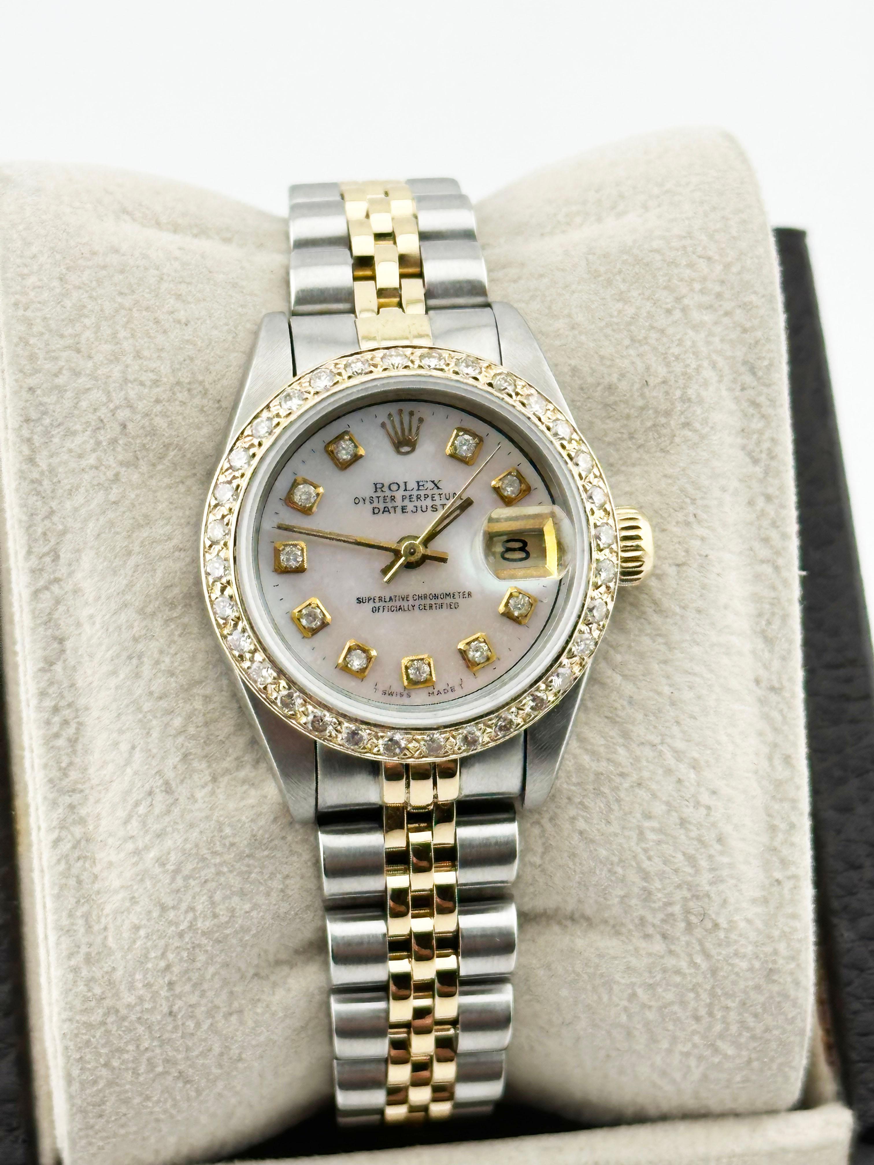 Rolex Ladies Datejust 69173 White MOP Diamond Dial Bezel 18K Yellow ...