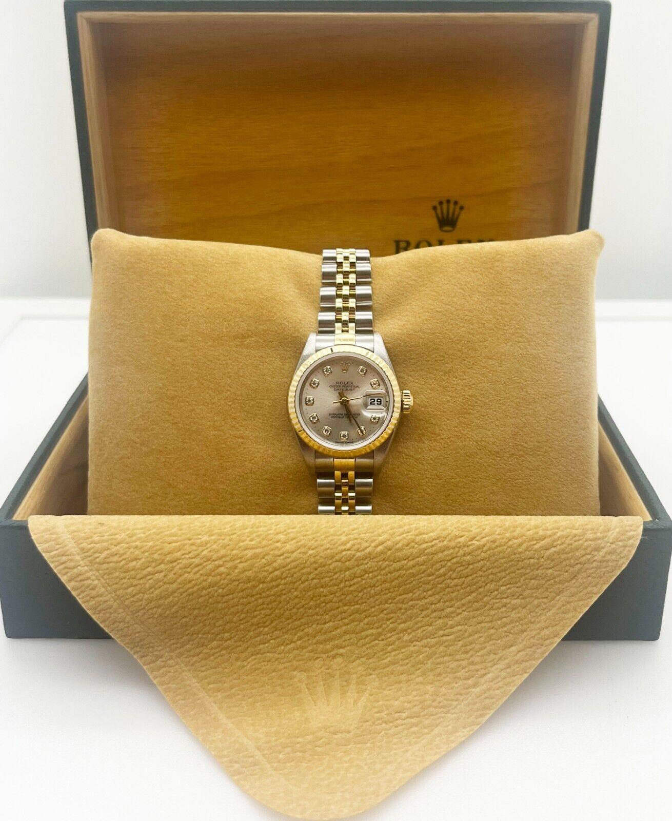 Rolex Ladies Datejust 79173 Silver Diamond Dial 18K Gold Steel Box ...
