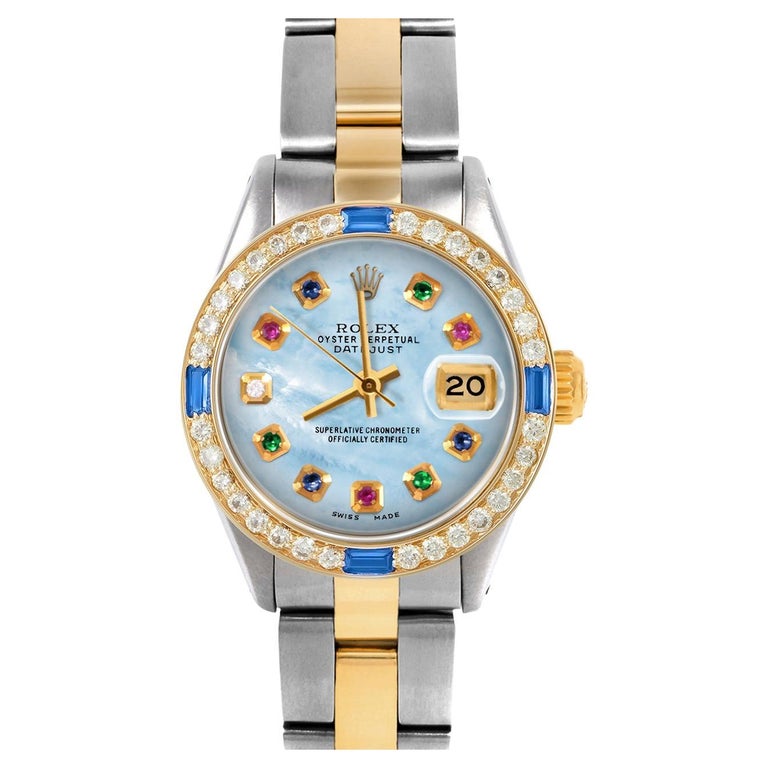 Rolex Ladies Datejust Blue MOP Rainbow Diamond Dial Sapphire Diamond ...