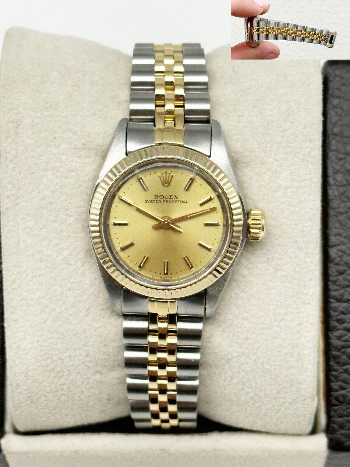Rolex Ladies Oyster Perpetual 6719 Champagne Dial 18K Yellow Gold Steel ...