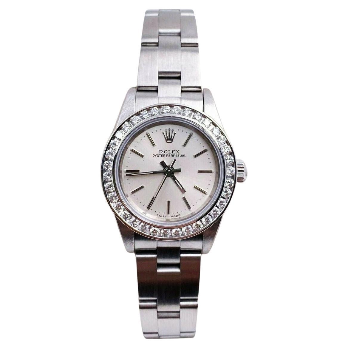 Rolex Ladies 6619 Oyster Perpetual Diamond Bezel Diamond Dial 18 Karat ...