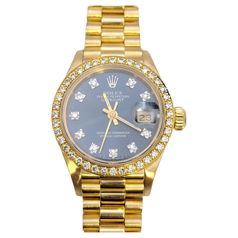 Rolex Ladies Oyster President Datejust Watch Factory Diamond Bezel 18 ...