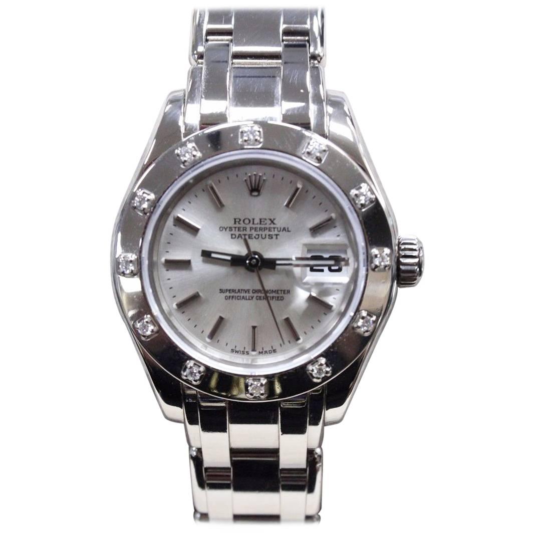Rolex Ladies Pearlmaster 80319 Original Diamond Bezel 18 Karat White ...