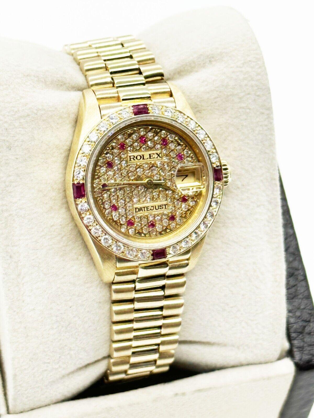 Rolex Ladies President 69178 Diamond and Ruby Dial and Bezel 18k Yellow ...