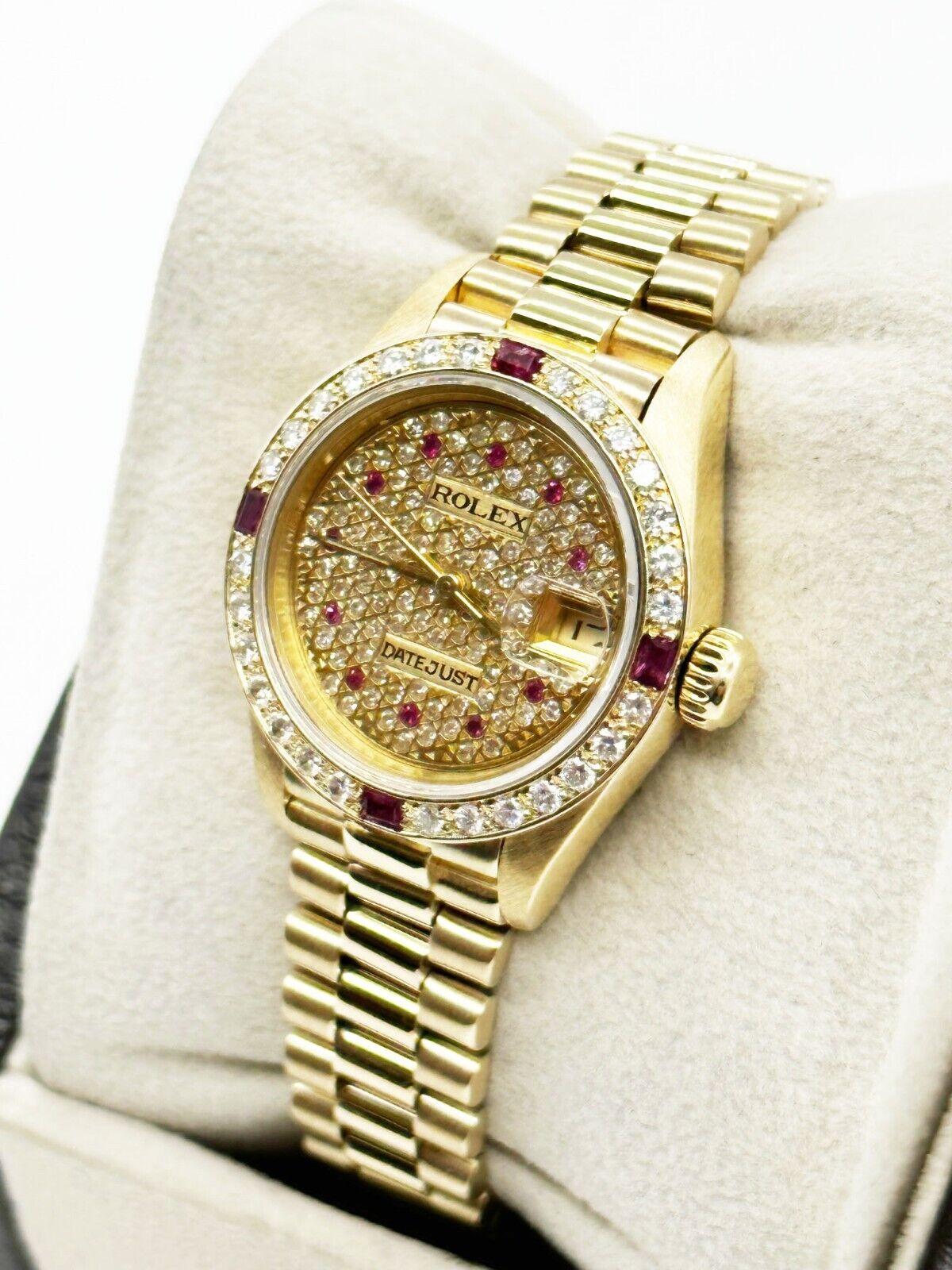 Rolex Ladies President 69178 Diamond and Ruby Dial and Bezel 18k Yellow ...