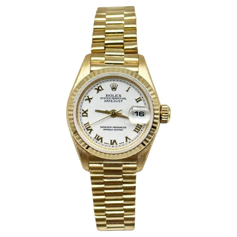 Rolex Ladies President 79178 Datejust White Roman Dial 18K Yellow Gold ...