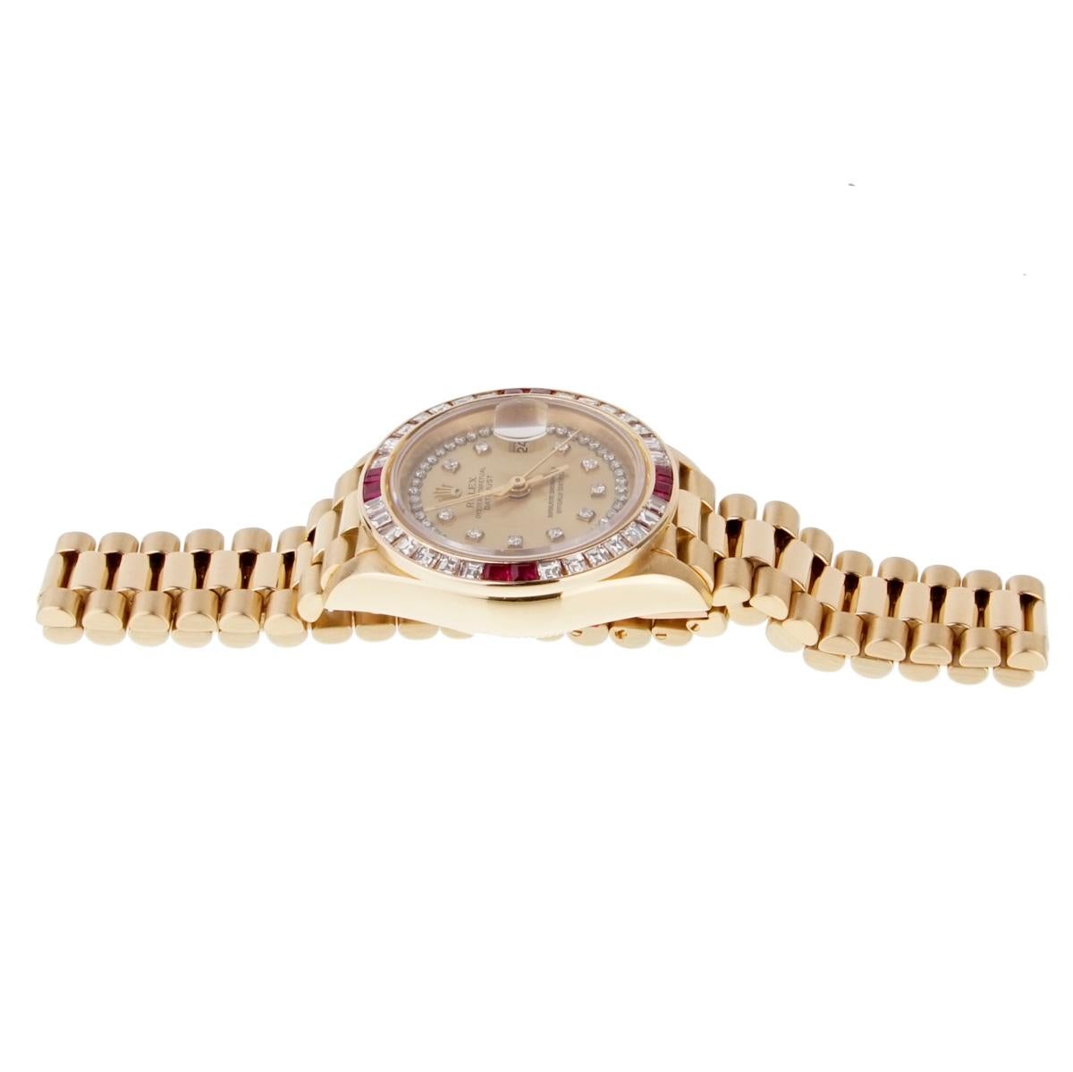 Rolex Ladies President Diamond Ruby Gold Watch at 1stDibs | rolex lady ...