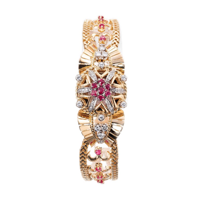 Rolex Ladies Ruby Diamond Rose Gold Covered Wristwatch at 1stDibs