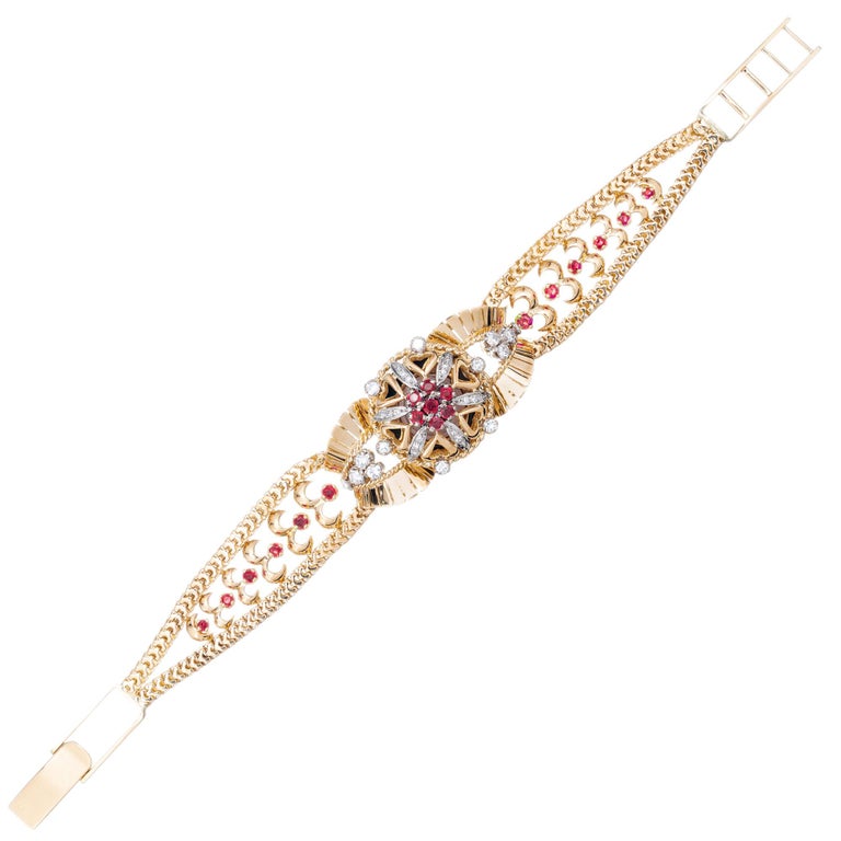 Rolex Ladies Ruby Diamond Rose Gold Covered Wristwatch at 1stDibs
