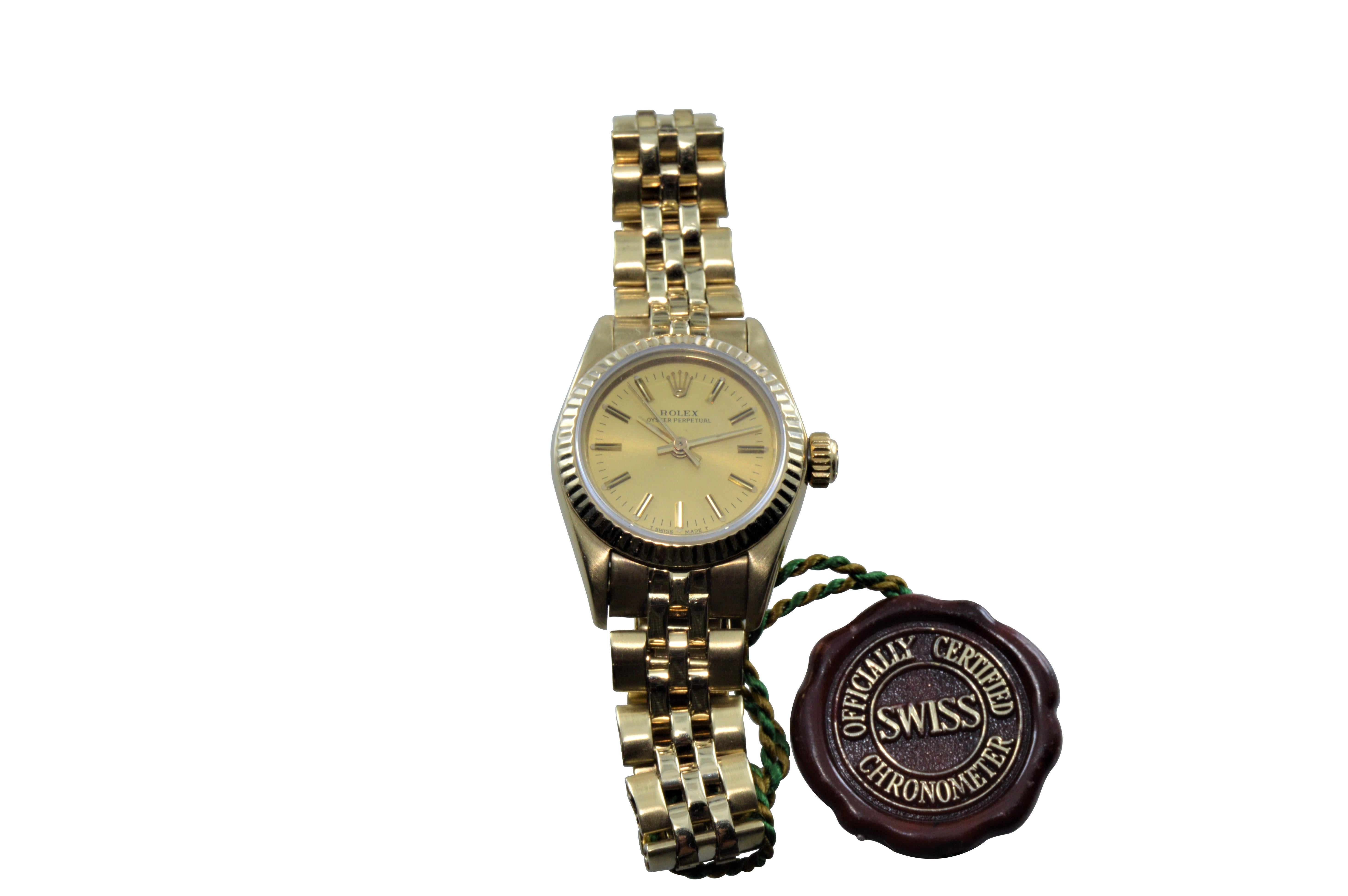 Rolex Ladies Solid Gold Oyster Bracelet Perpetual Wind Watch at 1stDibs ...