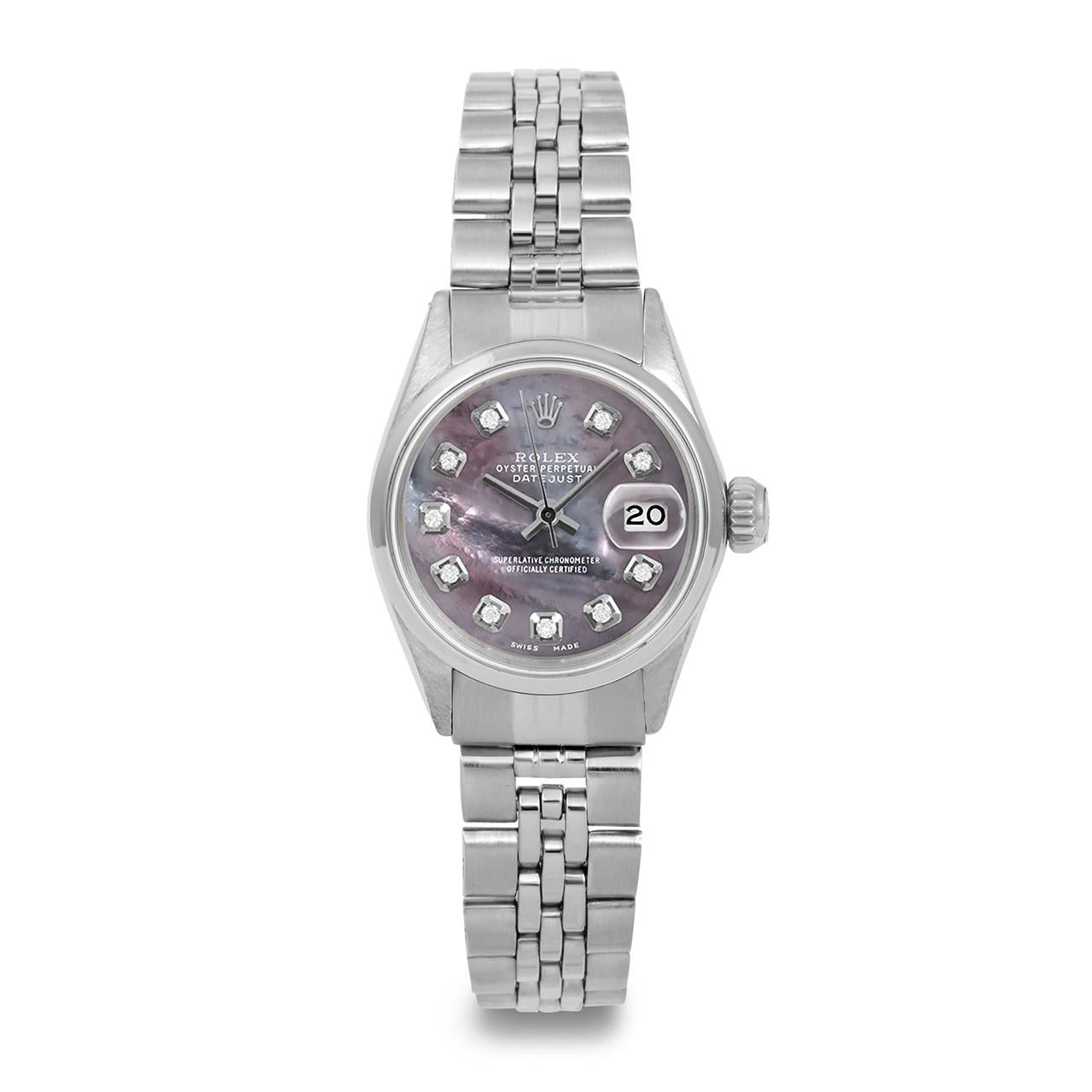 Rolex Ladies SS Datejust Black Mother of Pearl Diamond Dial Jubilee ...