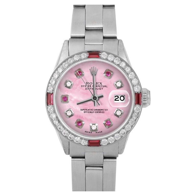 Rolex Ladies SS Datejust Pink MOP Diamond Ruby Dial Ruby Diamond Bezel ...