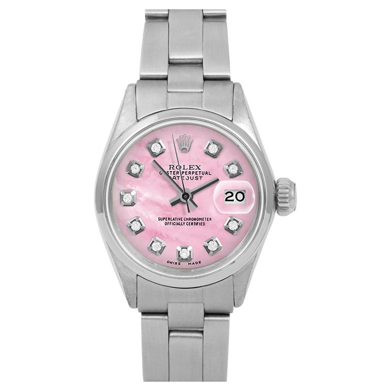 Rolex Ladies SS Datejust Pink Mother of Pearl Diamond Dial Oyster Band ...
