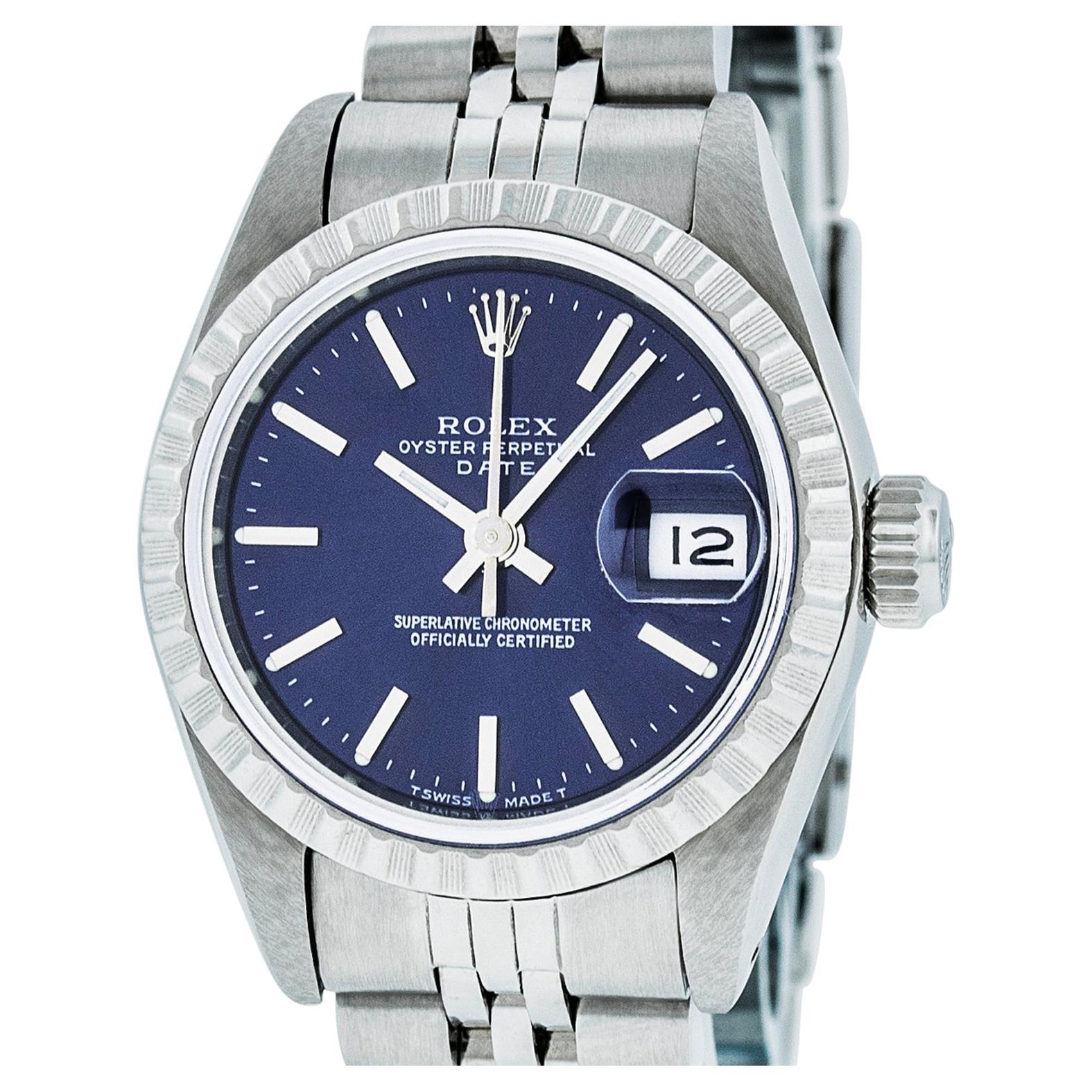 Rolex Date 15210 Stainless Steel Turned Engine Bezel Silver Dial Box ...