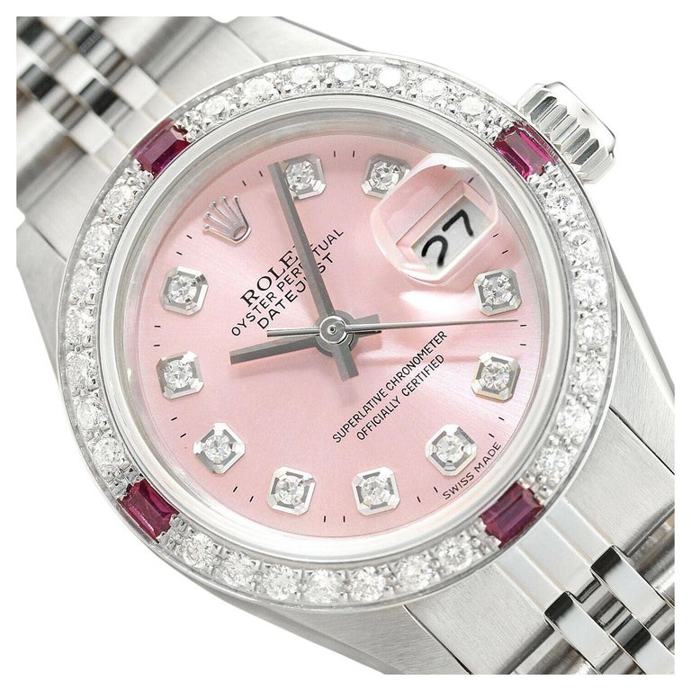 Rolex Ladies Watch Datjust Ruby Diamond 18 Karat White Gold For Sale at ...