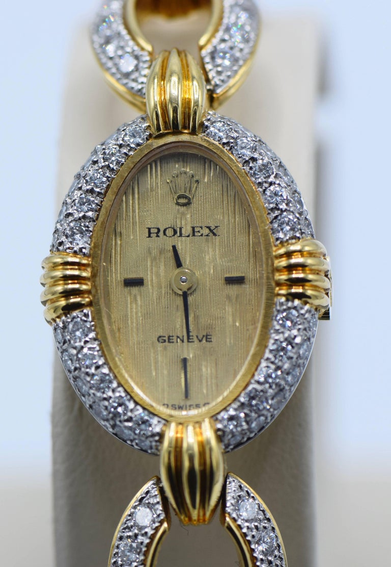 Rolex Ladies Yellow Gold Platinum Diamond mechanical Wristwatch at 1stDibs