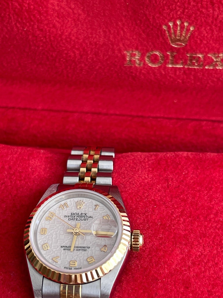 Rolex lady date just 26mm two tone in box For Sale at 1stDibs