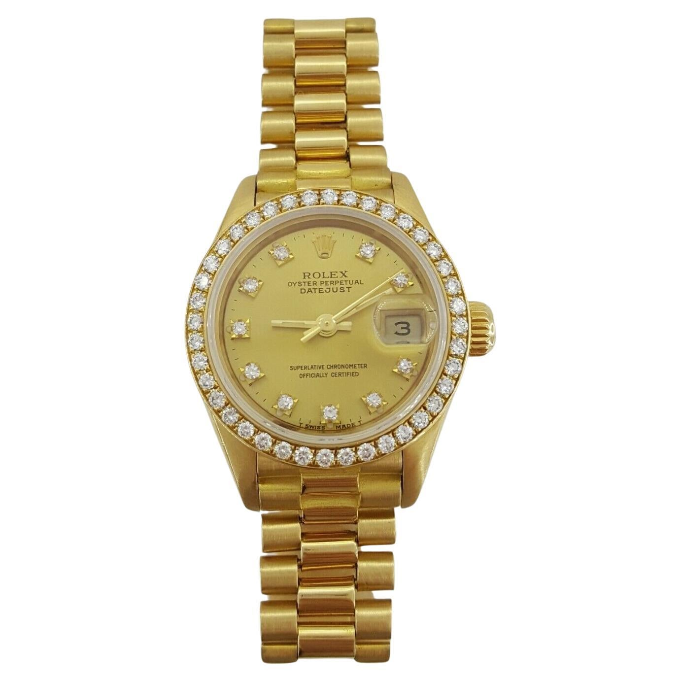 ROLEX Lady Date-Just President Yellow Gold Watch For Sale at 1stDibs