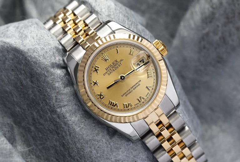 Rolex Lady-Datejust 179173 Steel and Yellow Gold Watch Champagne Roman ...