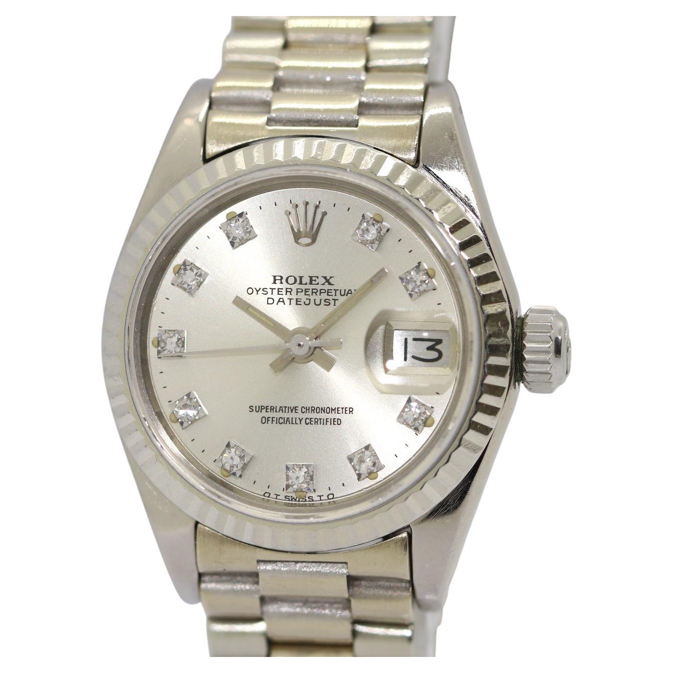 Rolex White Gold and Diamonds Lady Datejust President Wristwatch at 1stDibs