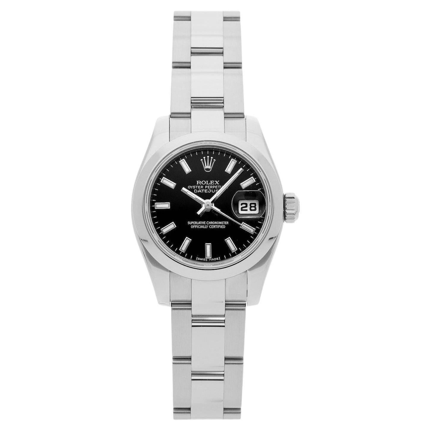 Rolex Lady-Datejust Oyster Steel Black Baton Indexes Dial Watch 179160 ...
