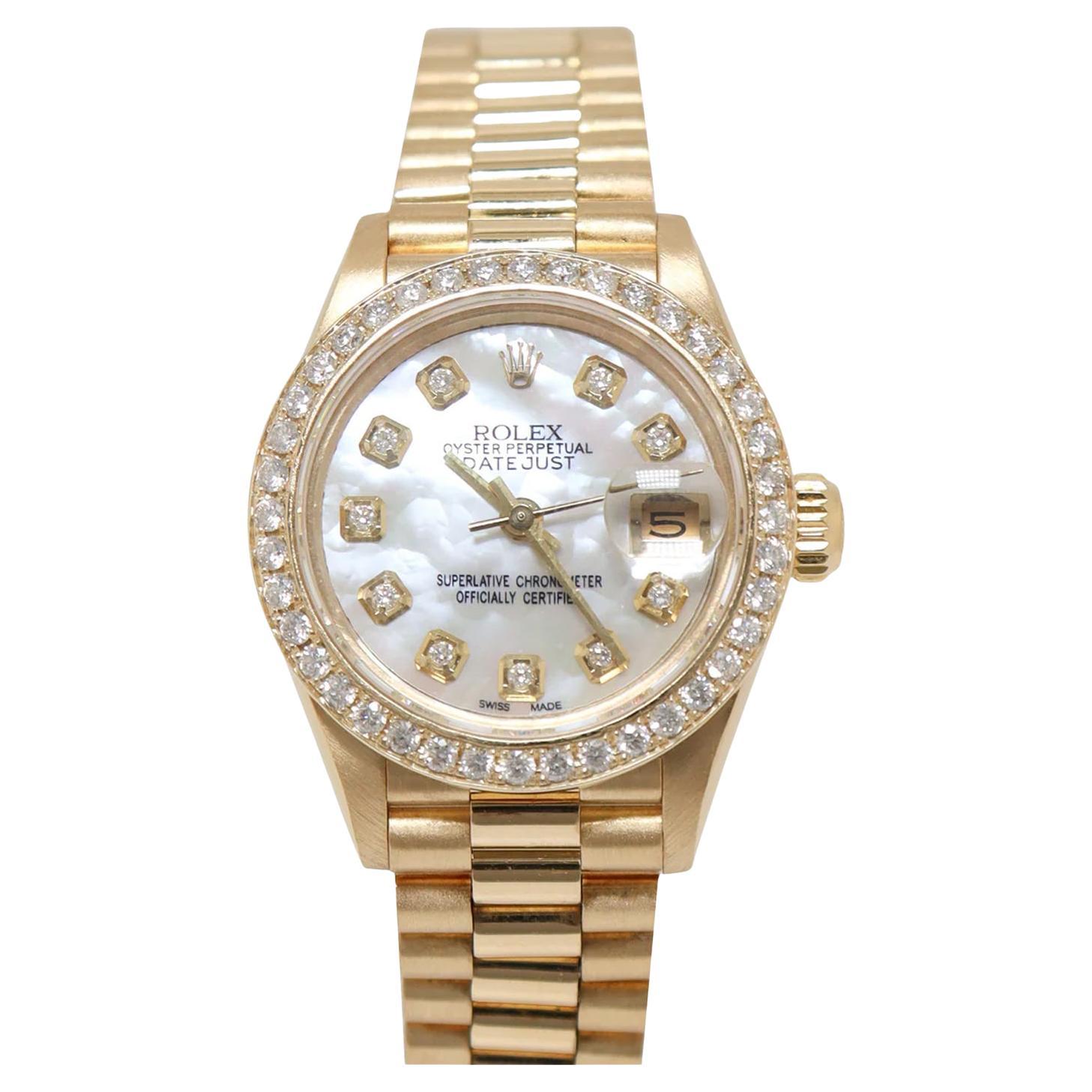Rolex Lady-Datejust 26mm Yellow Gold MOP Diamond Dial and Diamond Bezel ...