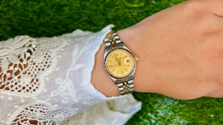 Rolex Lady-Datejust Two Tone Oyster Perpetual Gold Dial at 1stDibs