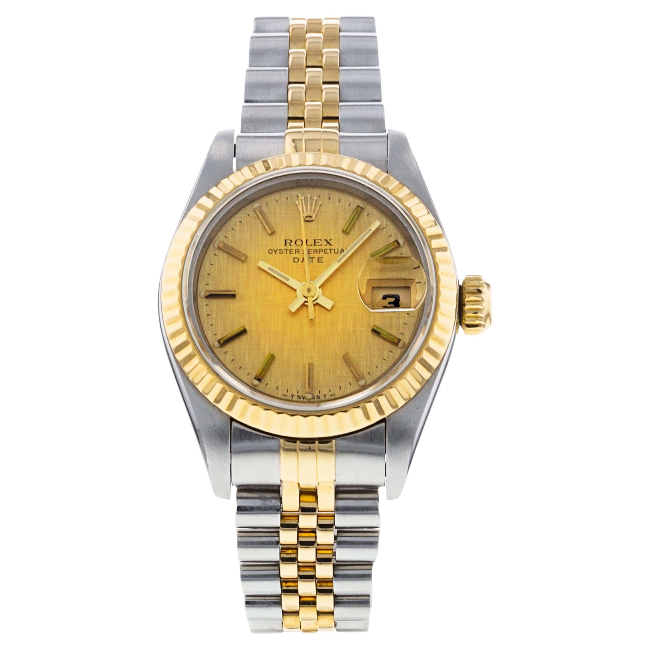 Rolex Lady-Datejust Two Tone Oyster Perpetual Gold Dial at 1stDibs