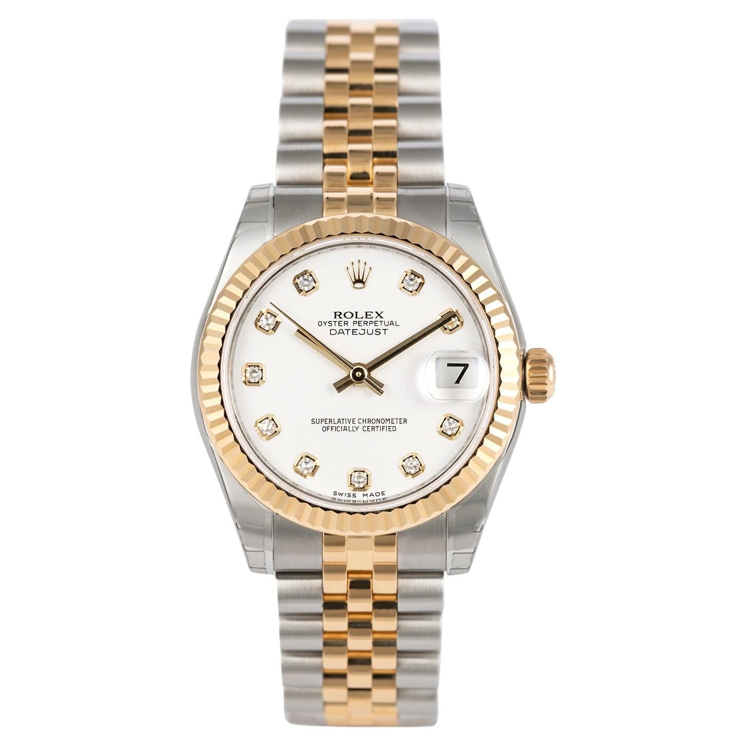 Rolex Lady-Datejust 31mm Gold Steel White Diamond Dial Fluted Bezel ...