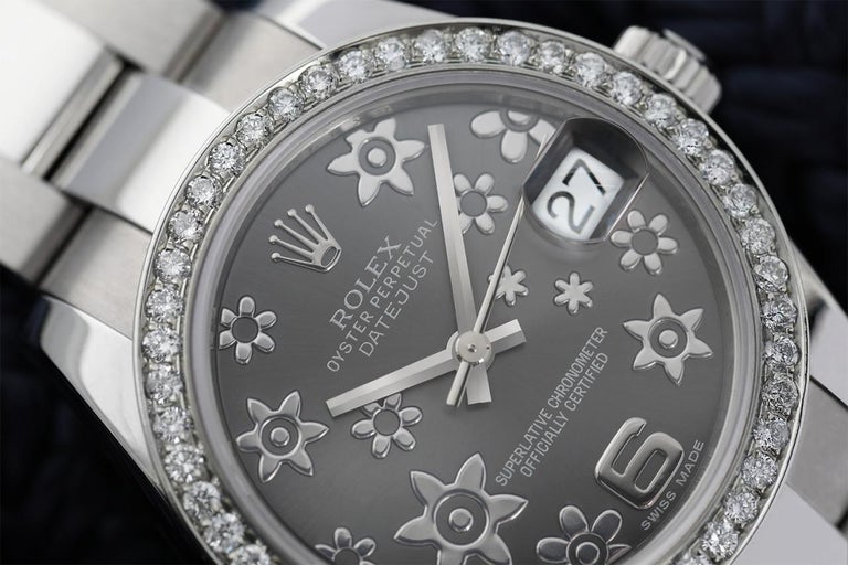 Rolex Lady-Datejust Stainless Steel Grey Flowe Dial with Diamond Bezel ...