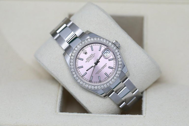 Rolex Lady-Datejust Stainless Steel Pink Dial with Diamond Bezel Watch ...