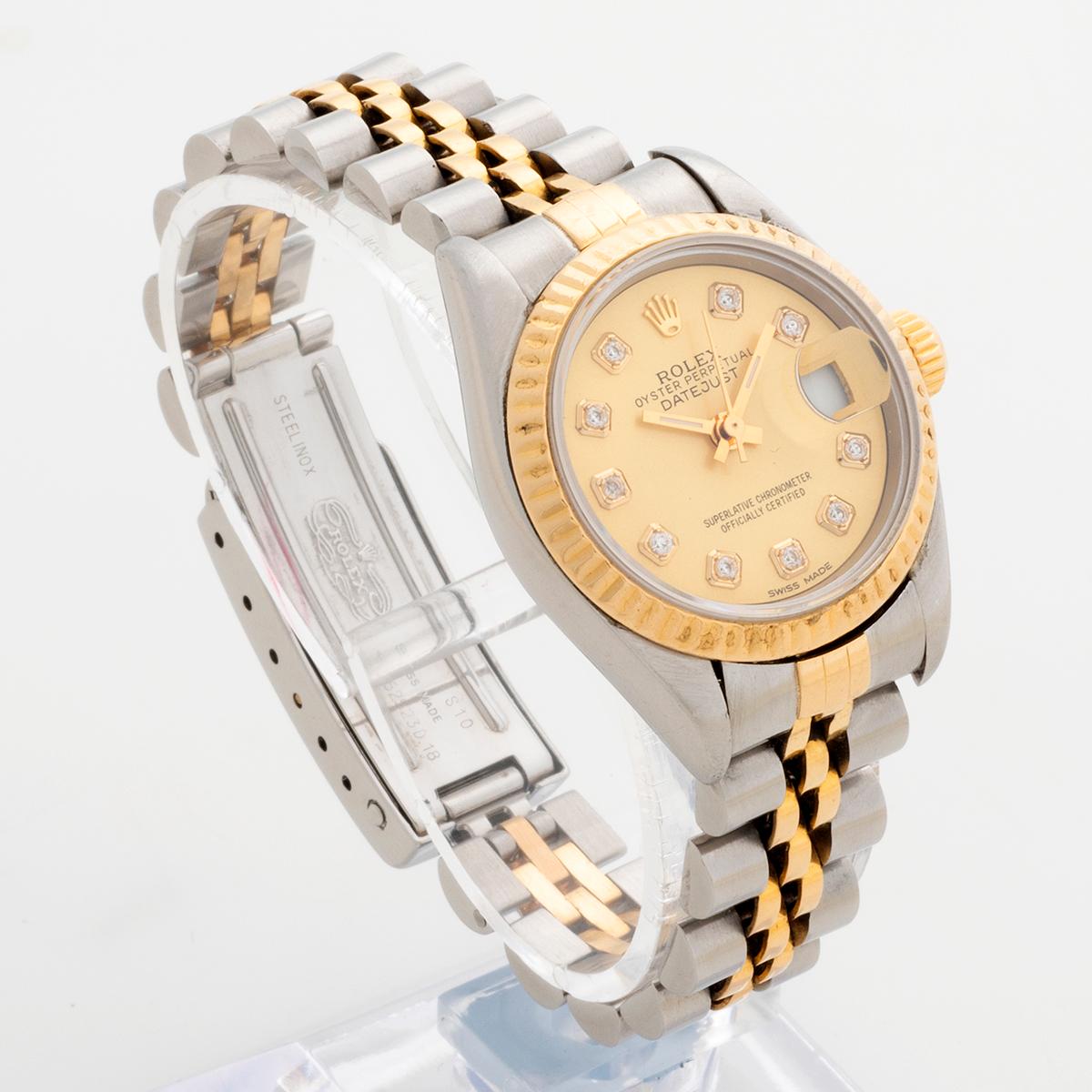 Rolex Lady Datejust Wristwatch 79173, Diamond/Champagne Dial, Jubilee ...