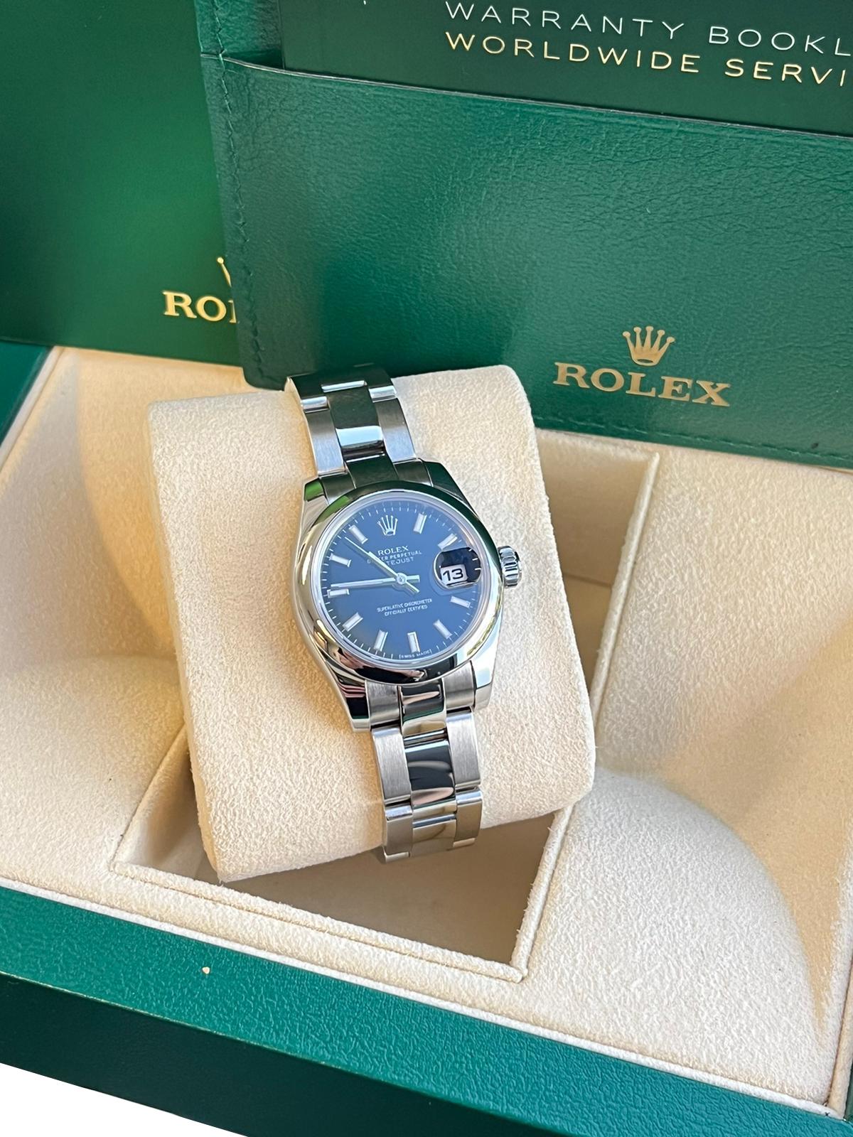 Rolex Lady-Datejust Oyster Steel Black Baton Indexes Dial Watch 179160 ...
