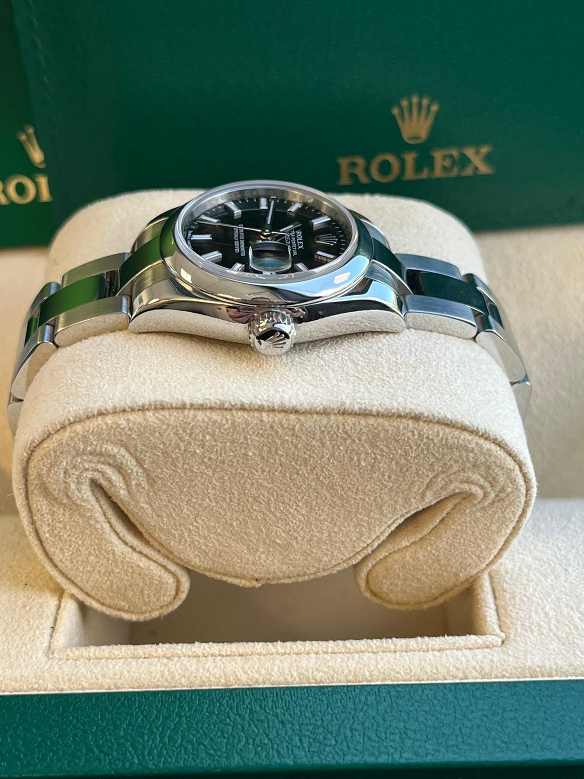 Rolex Lady-Datejust Oyster Steel Black Baton Indexes Dial Watch 179160 ...