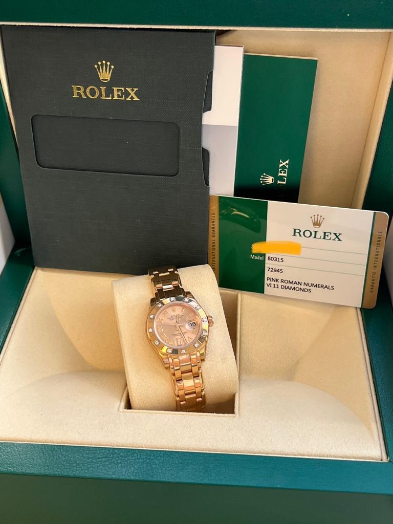 Rolex Lady-Datejust Pearlmaster Rose Gold Pink Roman Diamond Dial Watch ...