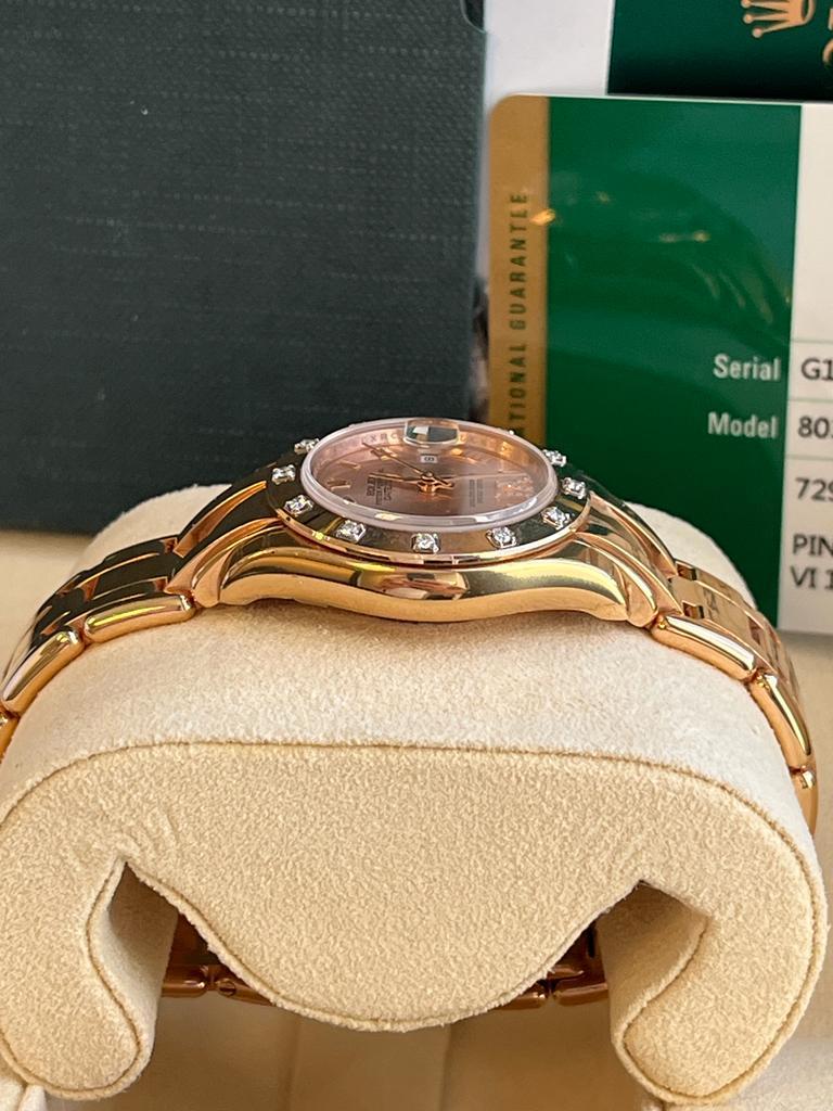 Rolex Lady-Datejust Pearlmaster Rose Gold Pink Roman Diamond Dial Watch ...