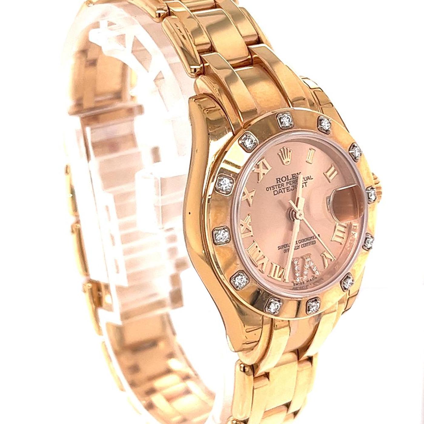 Rolex Lady-Datejust Pearlmaster Rose Gold Pink Roman Diamond Dial Watch ...